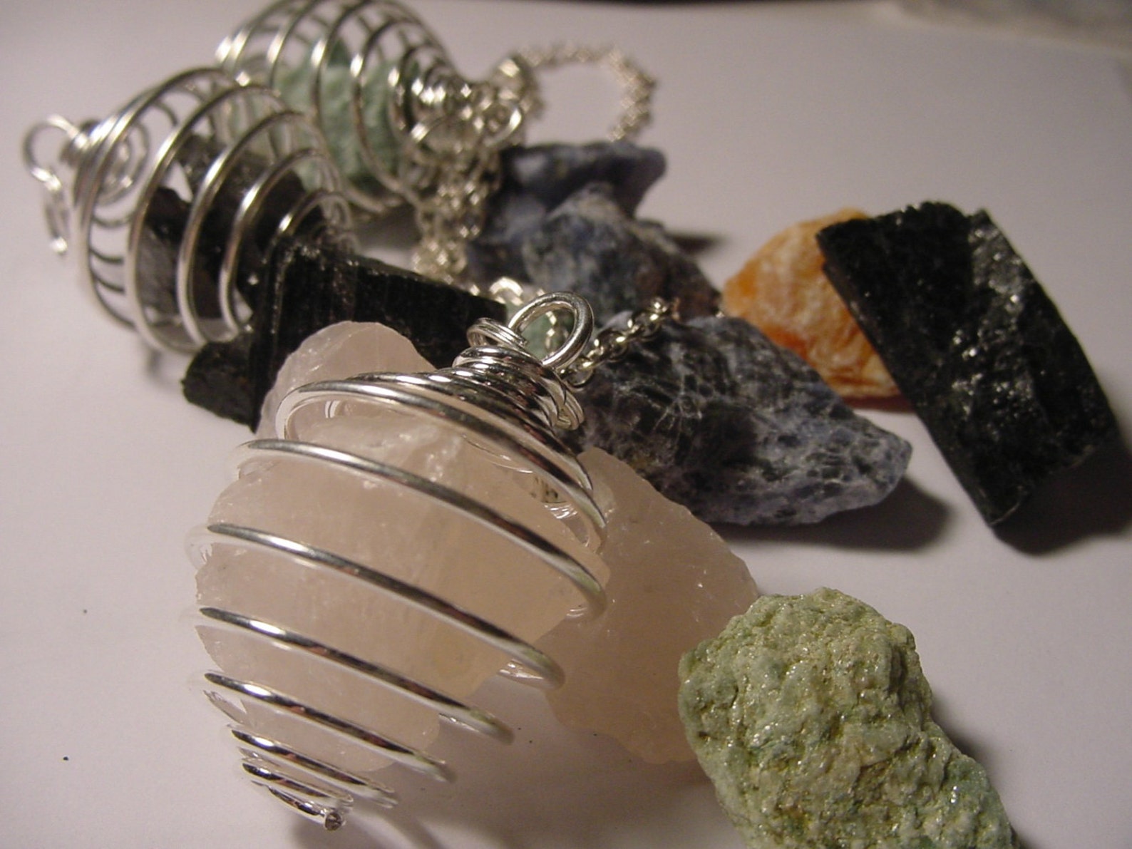 Cage Stone Pendants, Wire Wrap Spiral Cage, You Choose Stone, Genuine ...