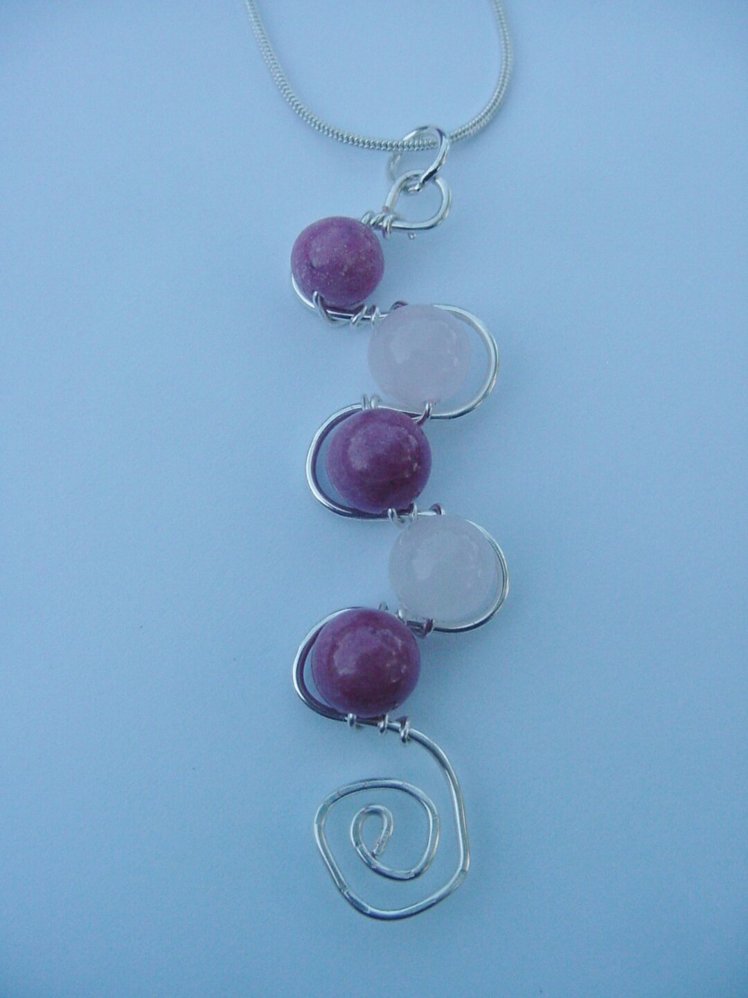 Unique Heart Chakra Rose Quartz and Rhodonite Spiral Wire Wrapped ...