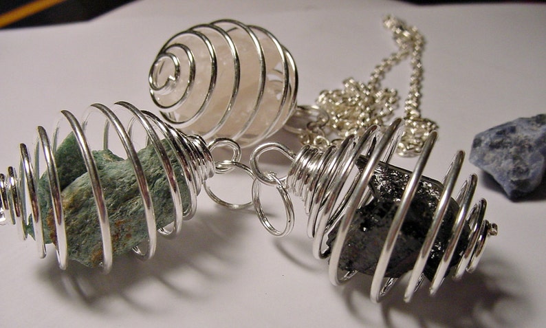 Cage Stone Pendants, Wire Wrap Spiral Cage, You Choose Stone, Genuine ...