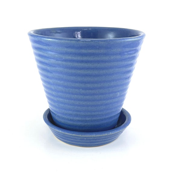 Mid Century Modern Ribbed Flower Pot/planter With Attached - Etsy