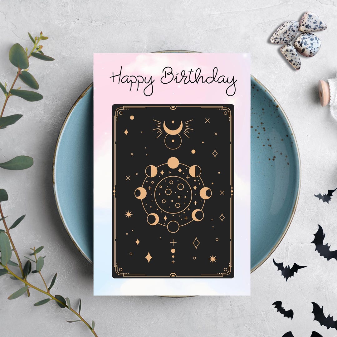 Tarot Moon Phase Birthday Card – Printable Witchy Greeting – Mystical ...