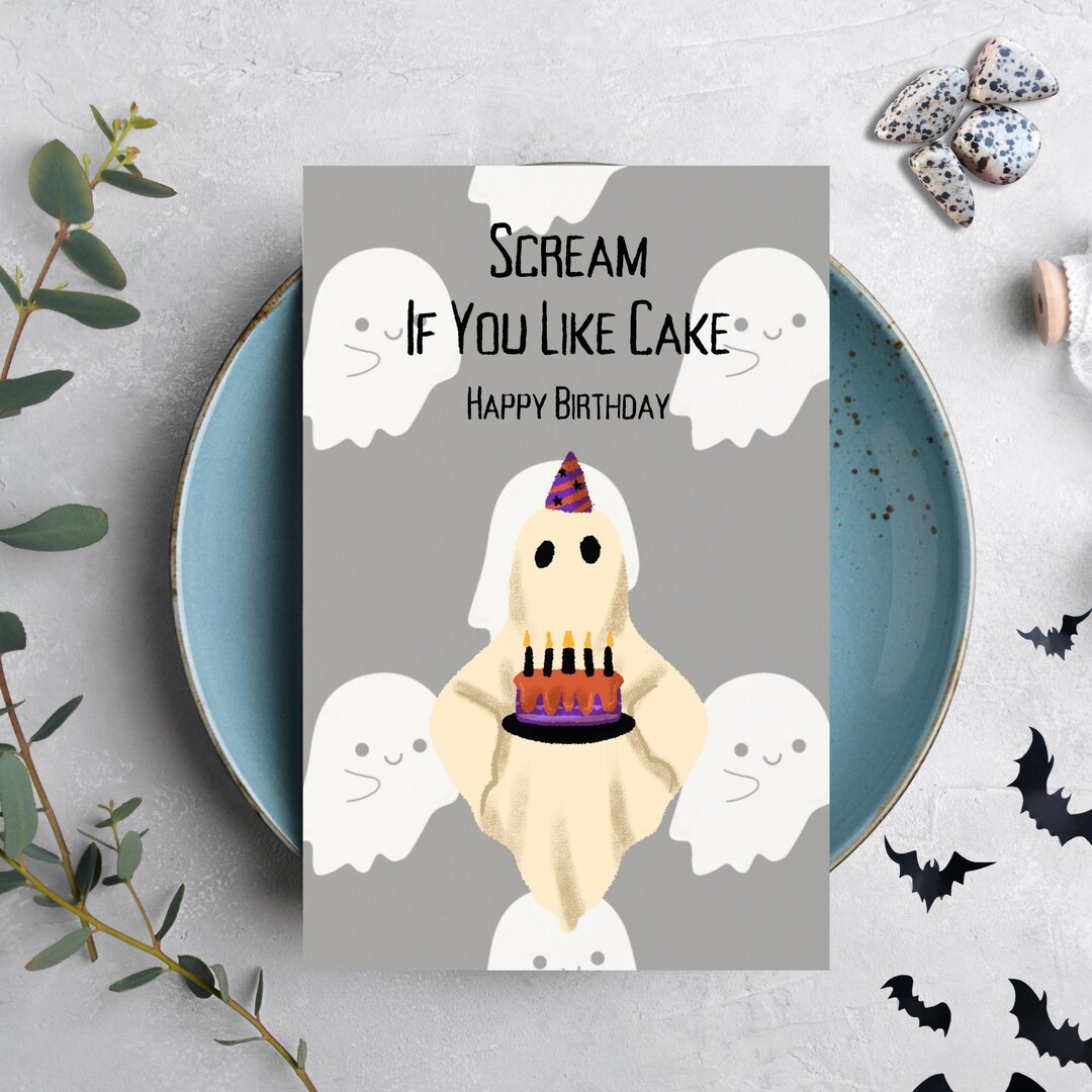 Funny Ghost Birthday Card: Spooky Halloween Printable (digital Download ...