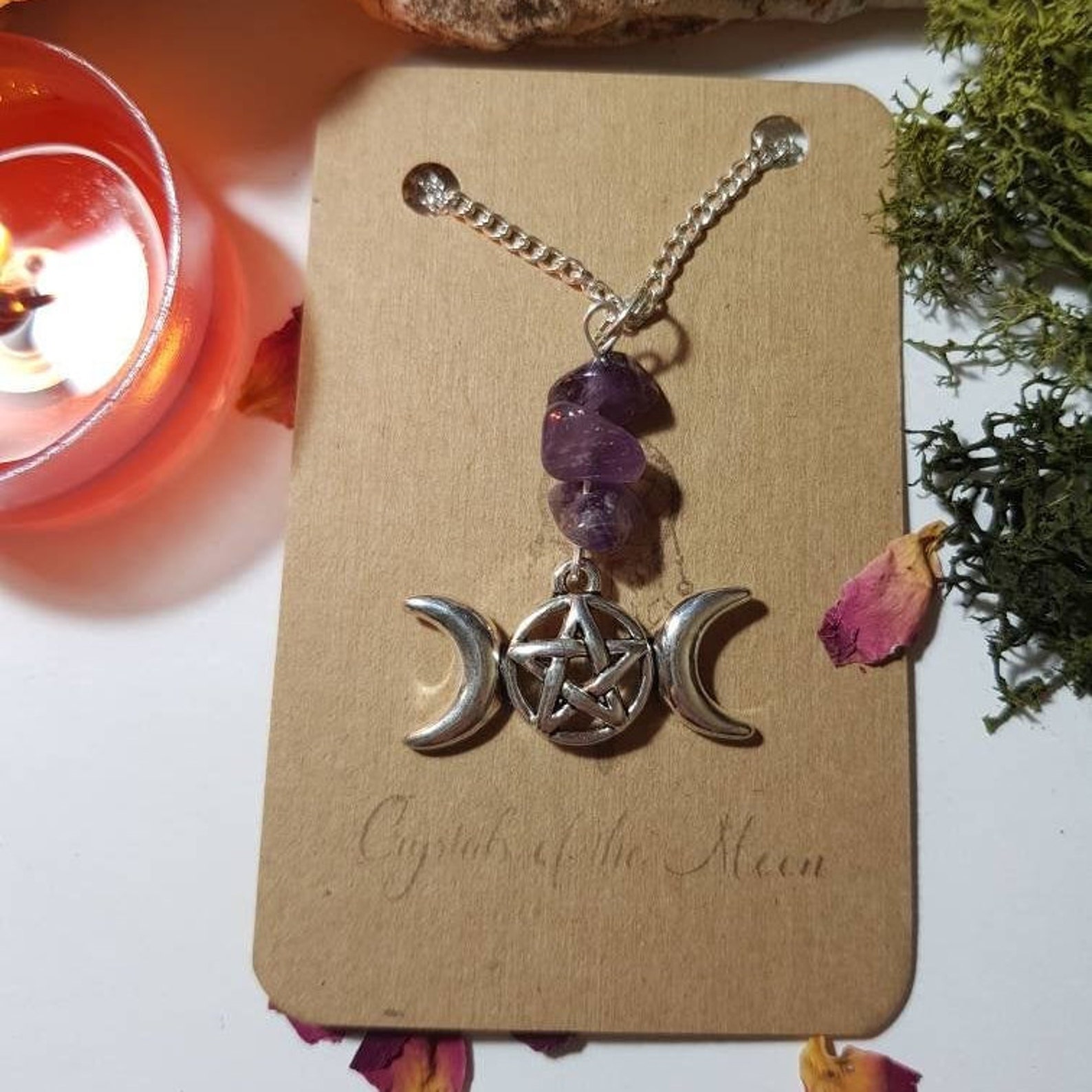 Amethyst Pentacle and Triple Moon Necklace Protection - Etsy