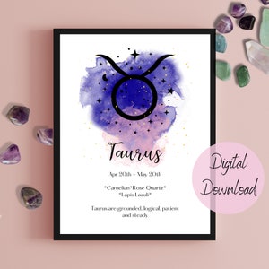 Taurus Star Sign Wall Art - Digital Downloadable Spiritual Art - Etsy