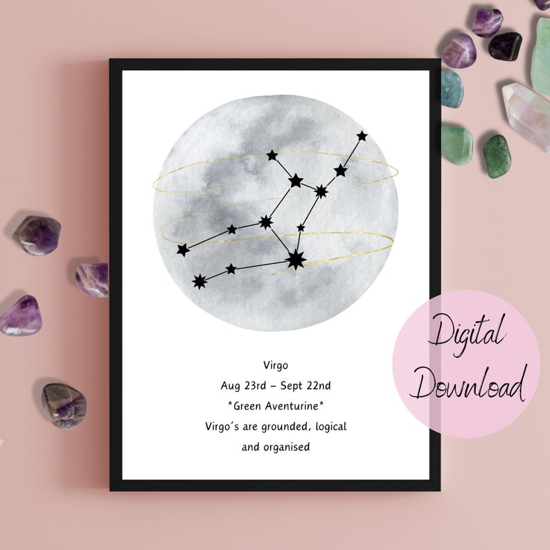 Virgo Star Sign Moon Printable Wall Art - Digital Download - Etsy