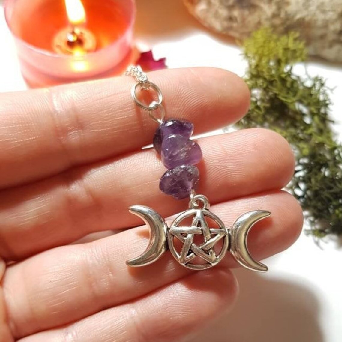 Amethyst Pentacle and Triple Moon Necklace Protection - Etsy
