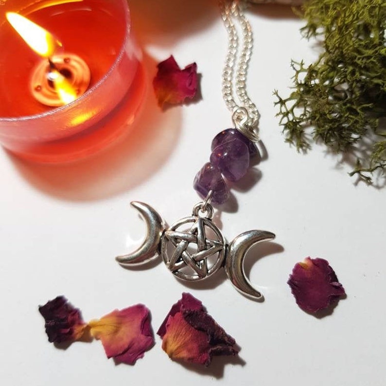 Amethyst Pentacle and Triple Moon Necklace Protection - Etsy