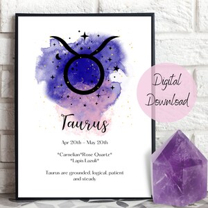 Taurus Star Sign Wall Art - Digital Downloadable Spiritual Art - Etsy