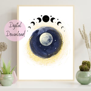 Moon Phase Wall Art - Digital Downloadable Spiritual Art - Etsy