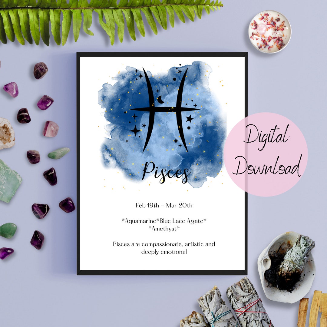 Pisces Star Sign Wall Art - Digital Downloadable Spiritual Art - Etsy