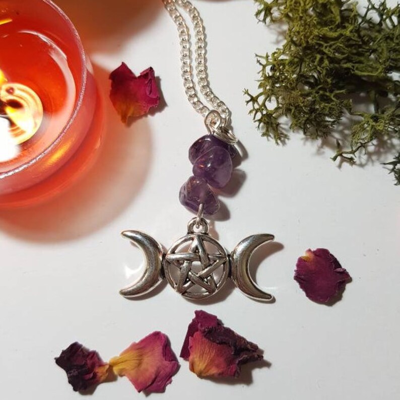 Amethyst Pentacle and Triple Moon Necklace Protection - Etsy