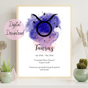 Taurus Star Sign Wall Art - Digital Downloadable Spiritual Art - Etsy