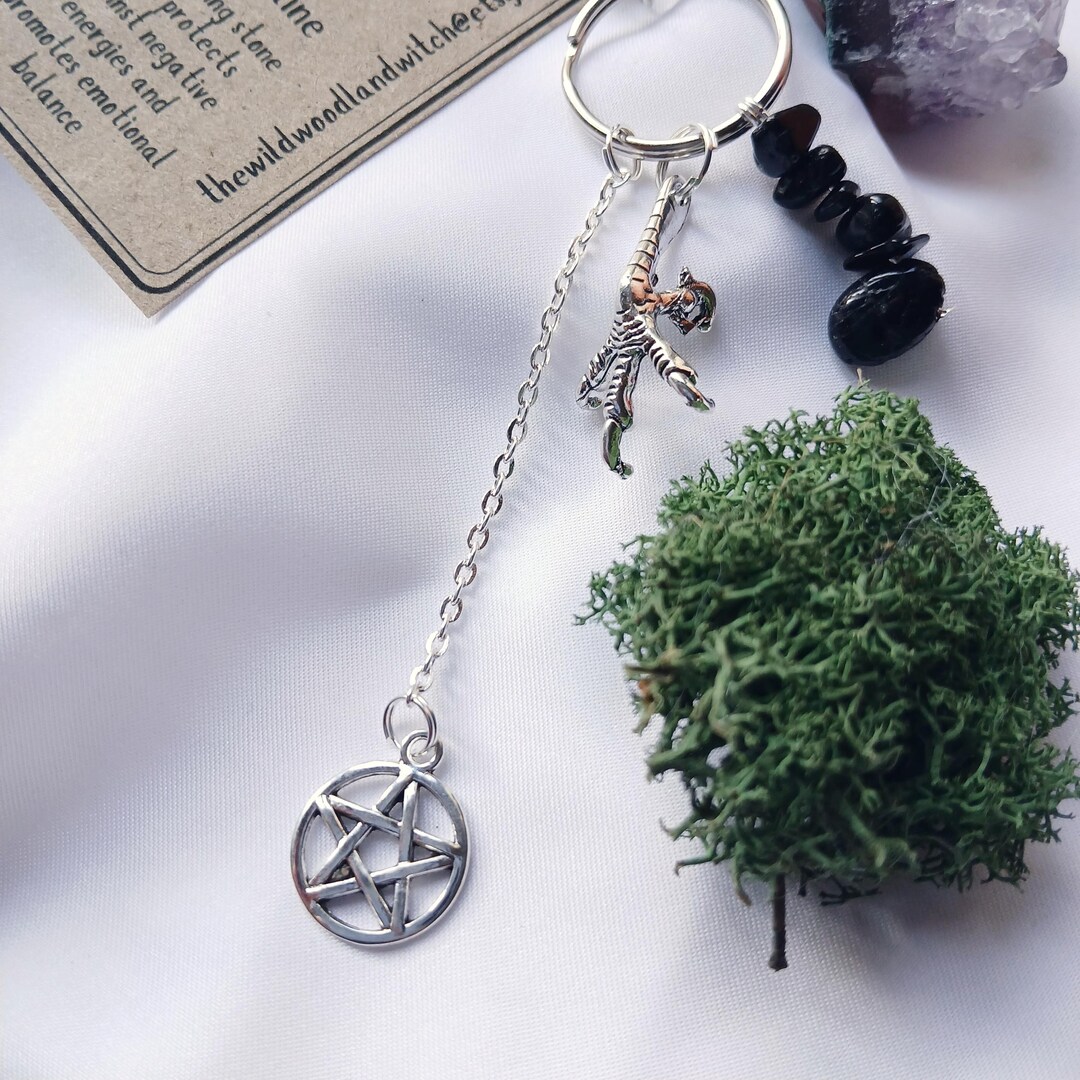 Black Tourmaline Pentacle Raven Claw Keyring Crow Foot Protection - Etsy
