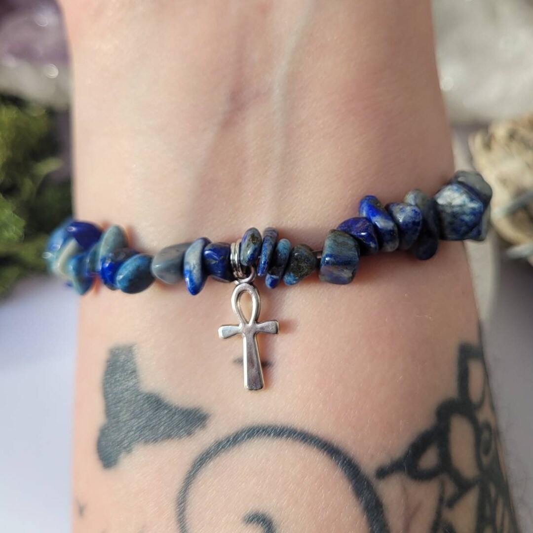 Lapis Lazuli Ankh Crystal Bracelet Key of Life Third Eye - Etsy UK
