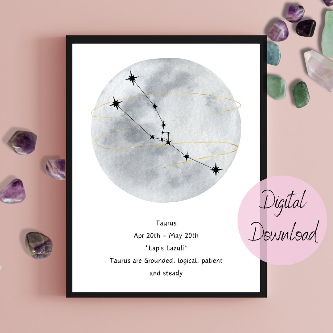 Taurus Star Sign Moon Wall Art - Digital Downloadable Spiritual Art - Etsy