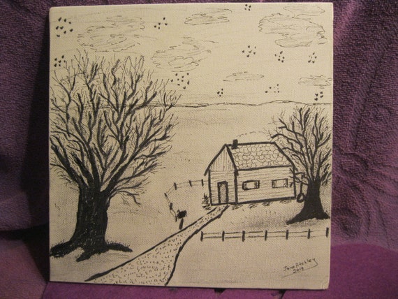 FARM SCENE in PEN and Ink Black and White Picture - Etsy