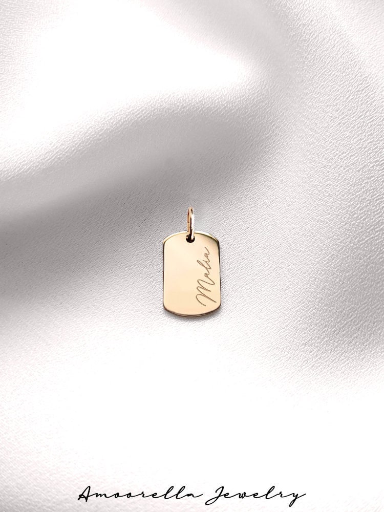 Signature Name Plate Style No. 13 - KOA Mini | Dog Tag Pendant | 14k ...