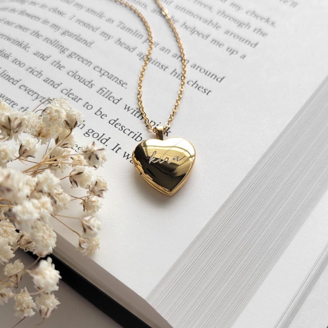 Engraved Heart Photo Locket Necklace 14k Gold Filled or .925 Sterling ...