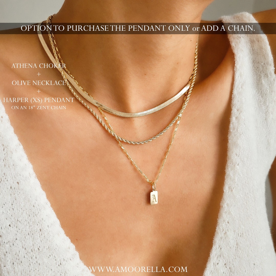 Initial Tag Necklace HARPER Pendant 1 14k Gold Filled or Sterling ...