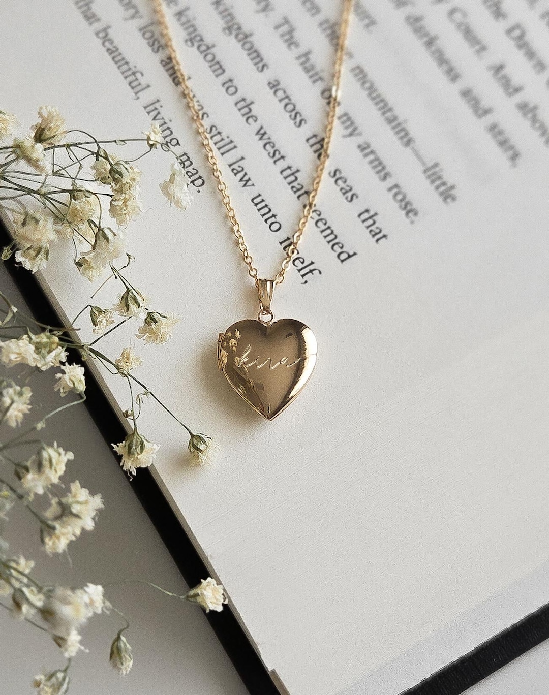 Engraved Heart Photo Locket Necklace • 14k Gold Filled • Sterling ...