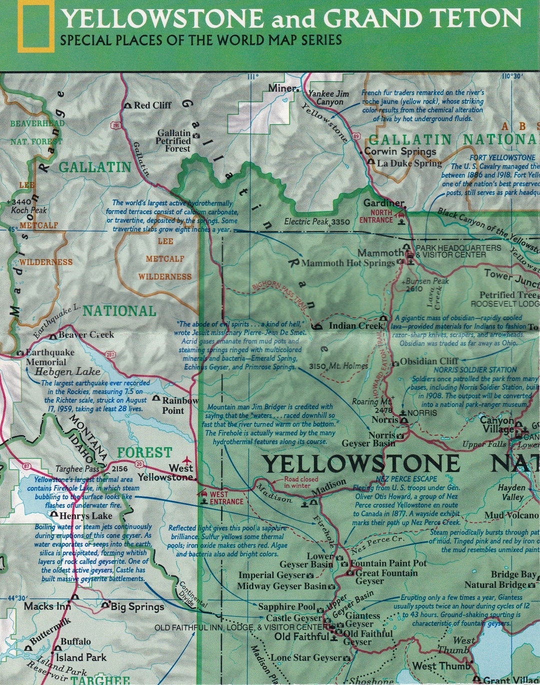 Yellowstone and Grand Teton Vintage Map/cartography/ National ...