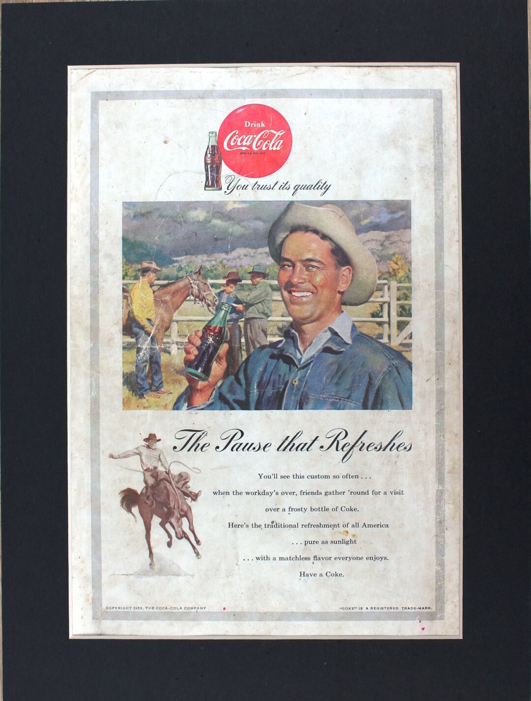 1953 Coca-cola Rodeo Magazine Advertisement/matted Vintage Advertising ...