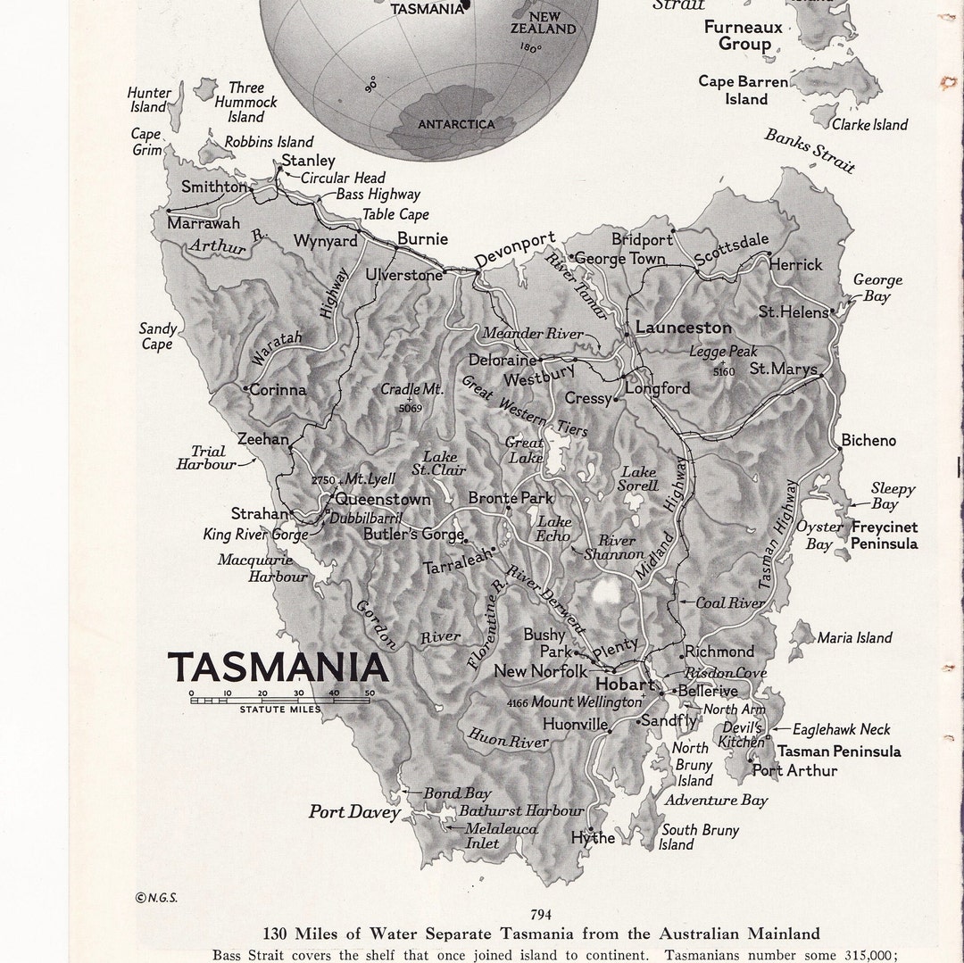 Tasmania Vintage Map Magazine Art/ Cartography/ Cool Gift/ Photo Art ...