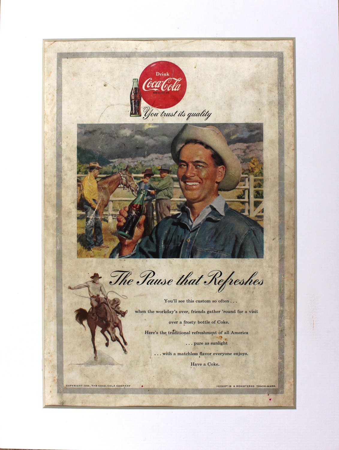 1953 Coca-cola Rodeo Magazine Advertisement/matted Vintage - Etsy