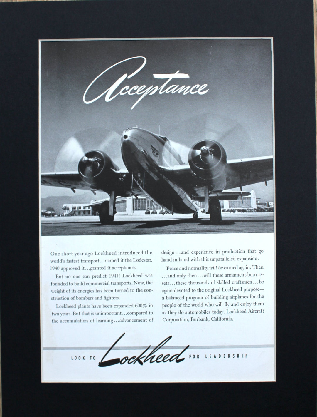 1940 Lockheed Lodestar Magazine Advertisement -world War Ii/vintage ...