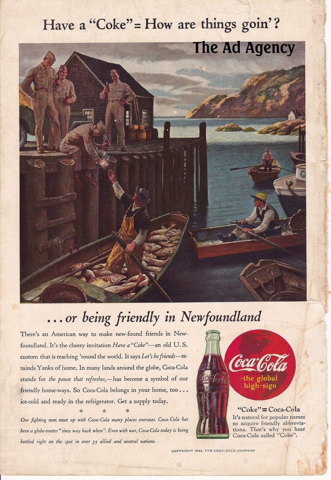 1944 Coca-cola World War II Newfoundland Magazine Advertisement/ww II ...