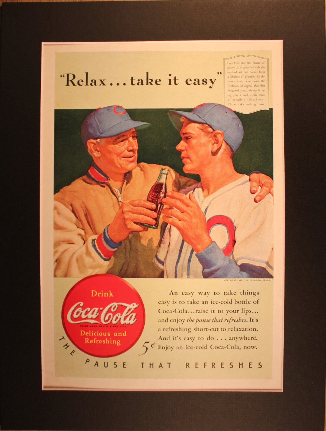 1940 Baseball Coca-cola "relax...take It Easy" Magazine Advertisement ...