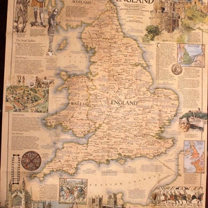 Medieval England Vintage Map/ Cartography/ Maps/ National Geographic ...