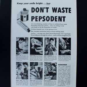 1942 Pepsodent World War II Ad/ Vintage Advertisement/World | Etsy