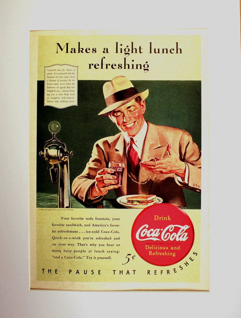 Lunch biznesmena Coca-Coli z 1940 r. Reklama w magazynie/Reklama ...