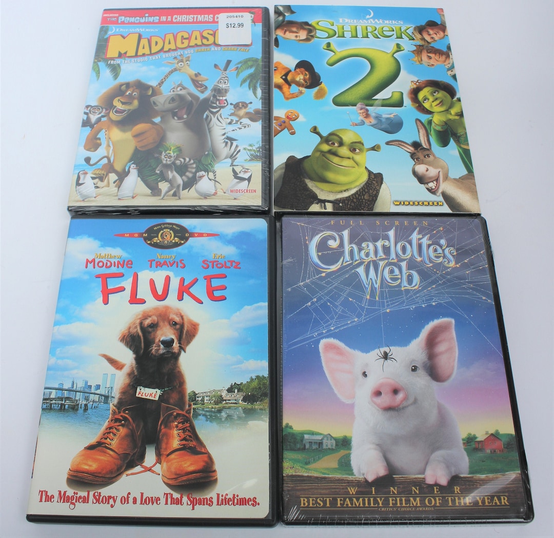 Family Movie Night Package/ Madagascar/ Shrek 2/ Fluke/ Charlotte's Web ...