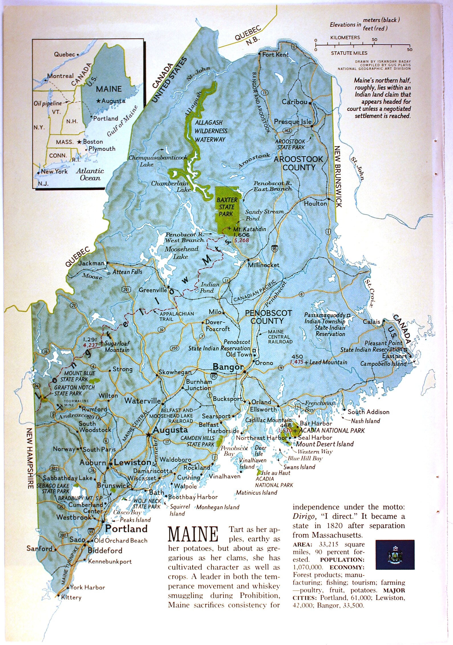 Maine Vintage Map National Geographic Map - Etsy