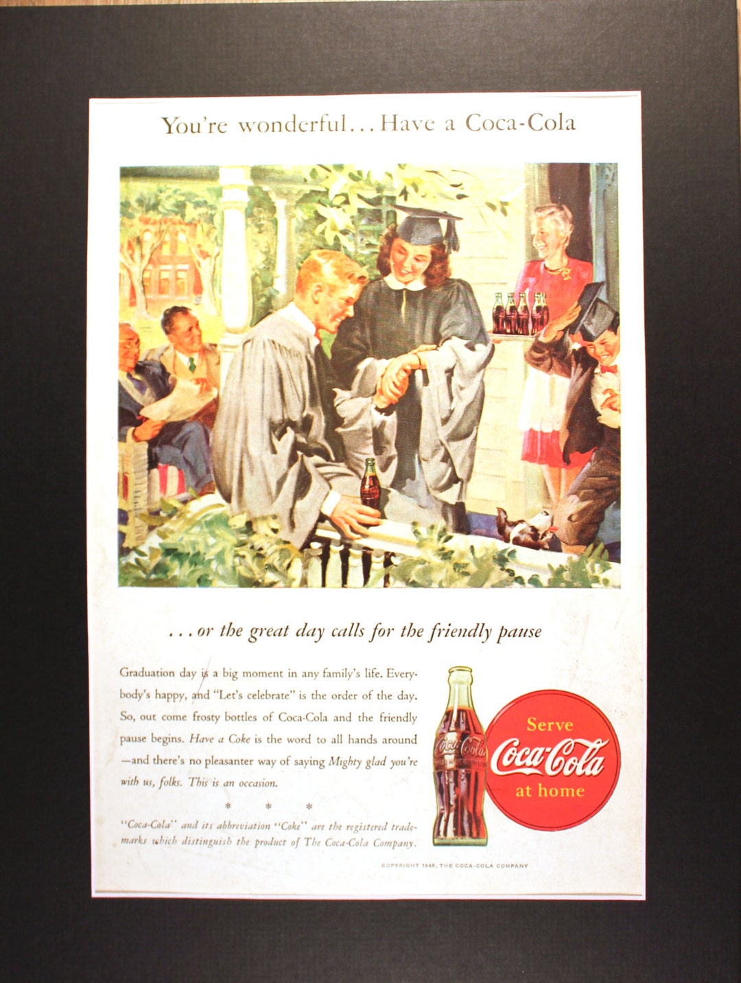 1946 Coca-cola "you're Wonderful" Graduation Magazine Advertisement ...