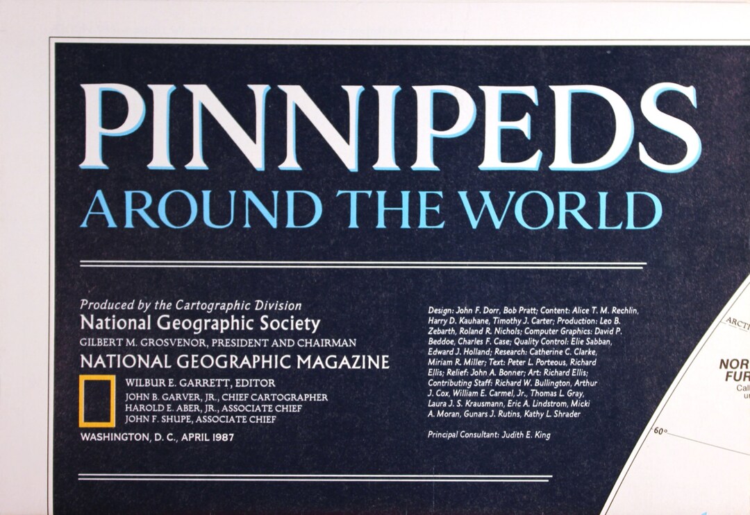 Pinnipeds Around the World & Antarctica Vintage Map/ National ...