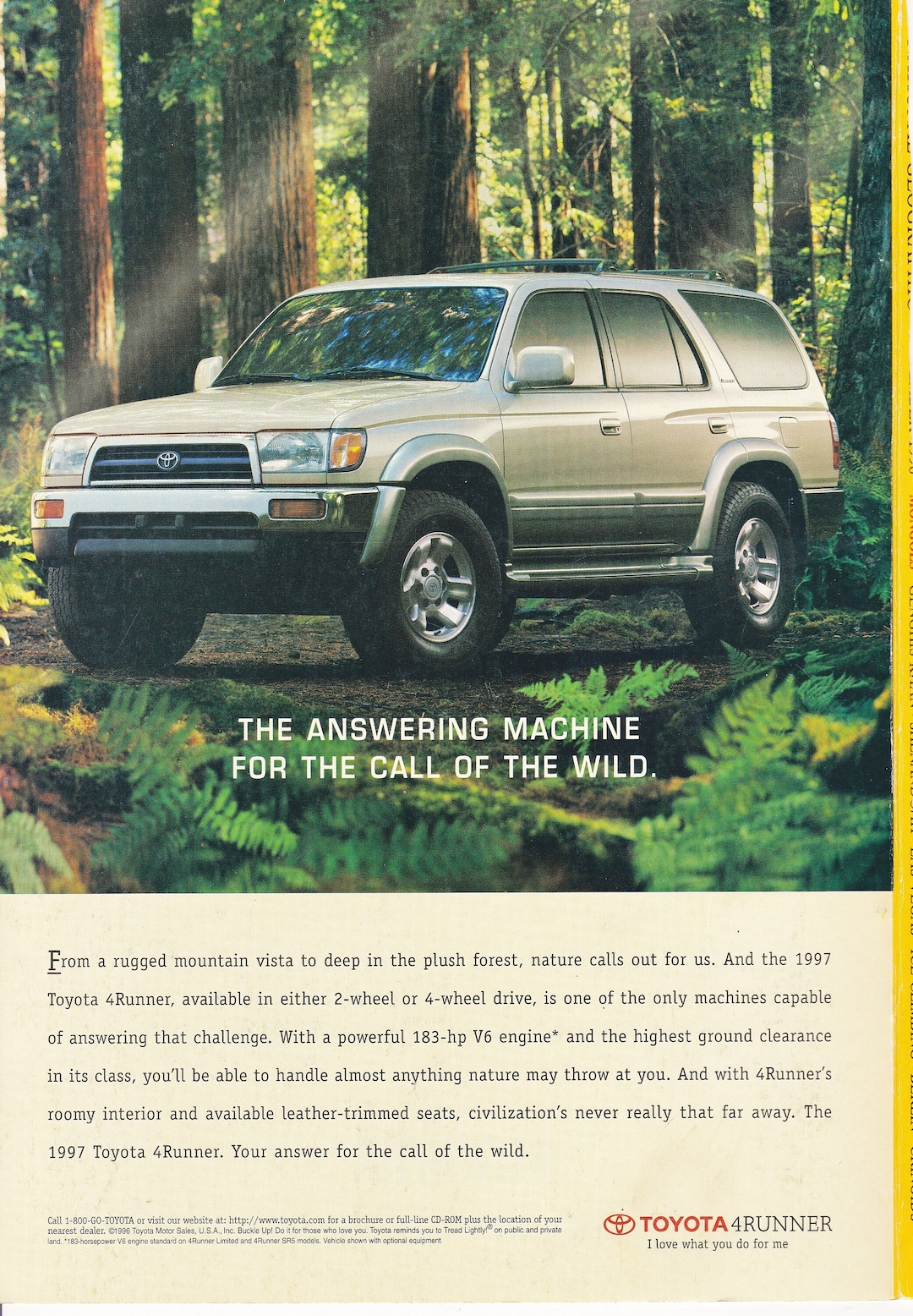 1997 Toyota 4runner Magazine Advertisement/ the Answering Machine for ...