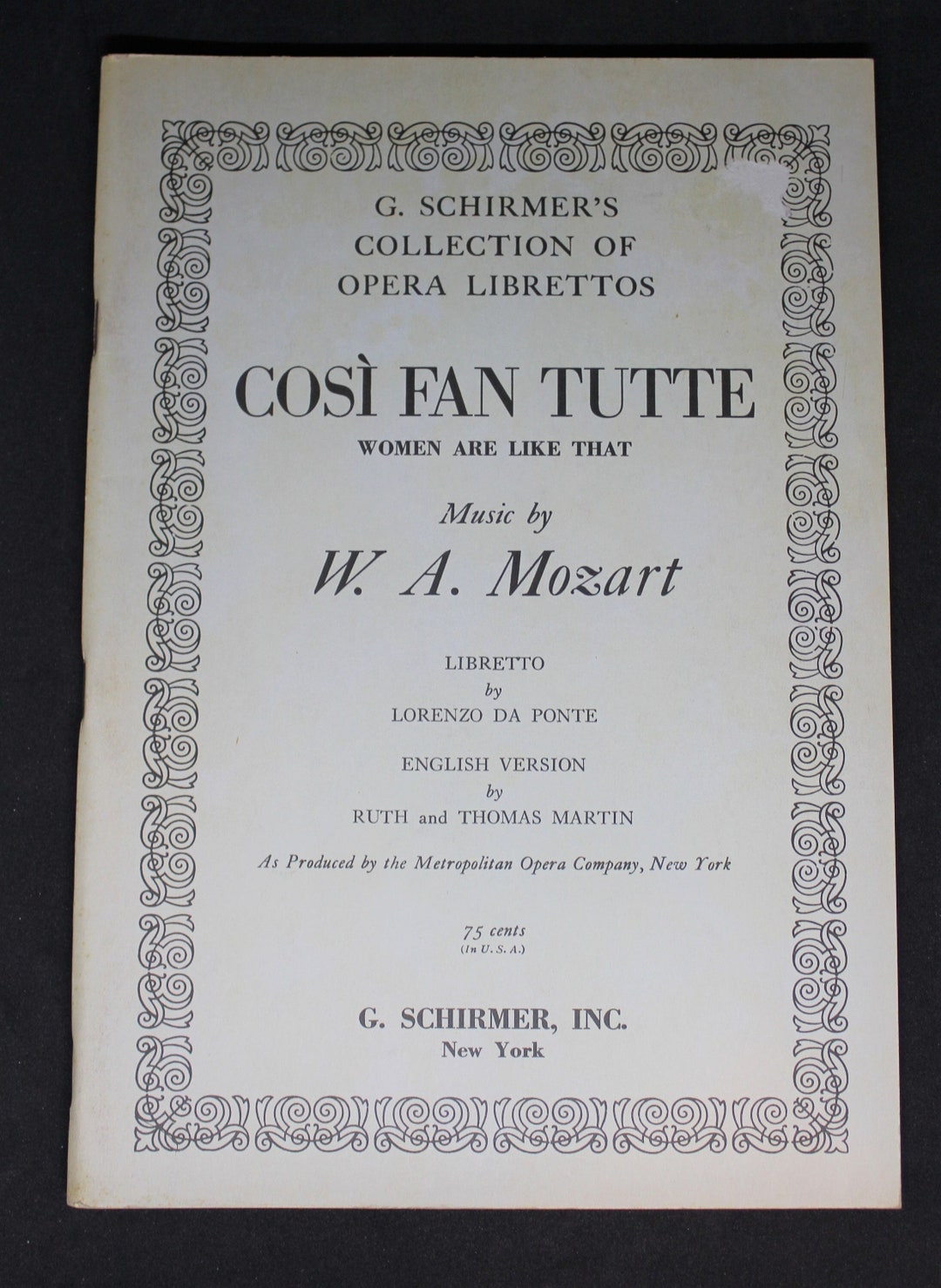 Metropolitan Opera Souvenir Libretto/cosi Fan Tutte/ Eugene Onegin/ I ...