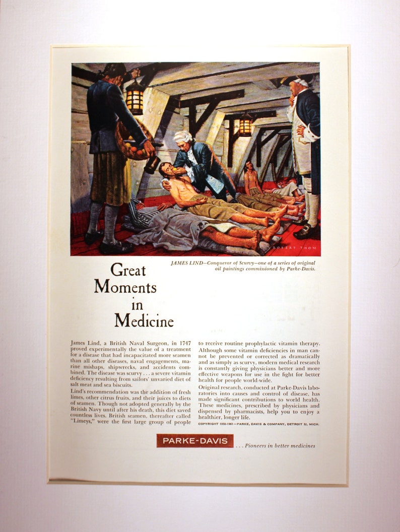 1961 Great Moments in Medicine James Lind Cures Scurvy Magazine ...