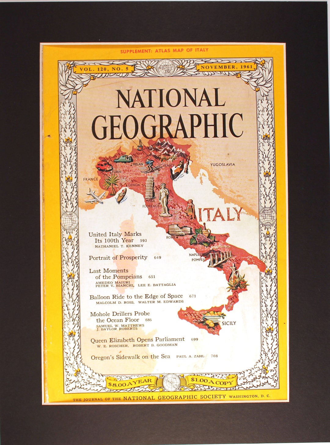 Map of Italy 1961 Vintage National Geographic Cover/ Cool Men's Gift ...