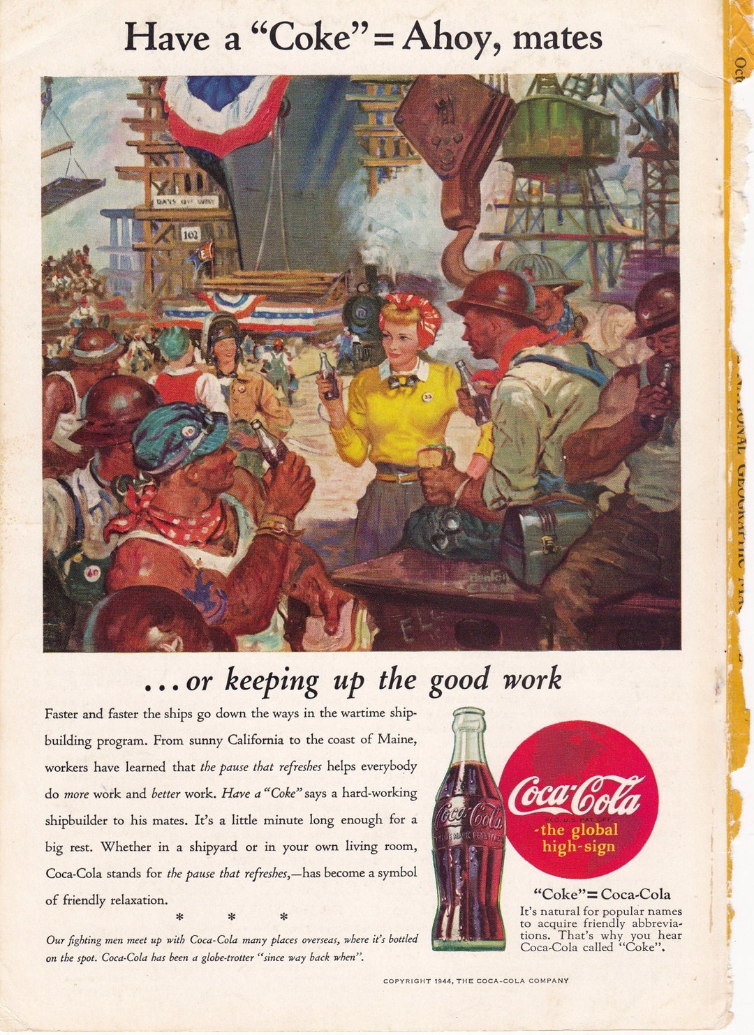 1944 Coca-cola World War II Shipbuilders Magazine Advertisement/ww II ...