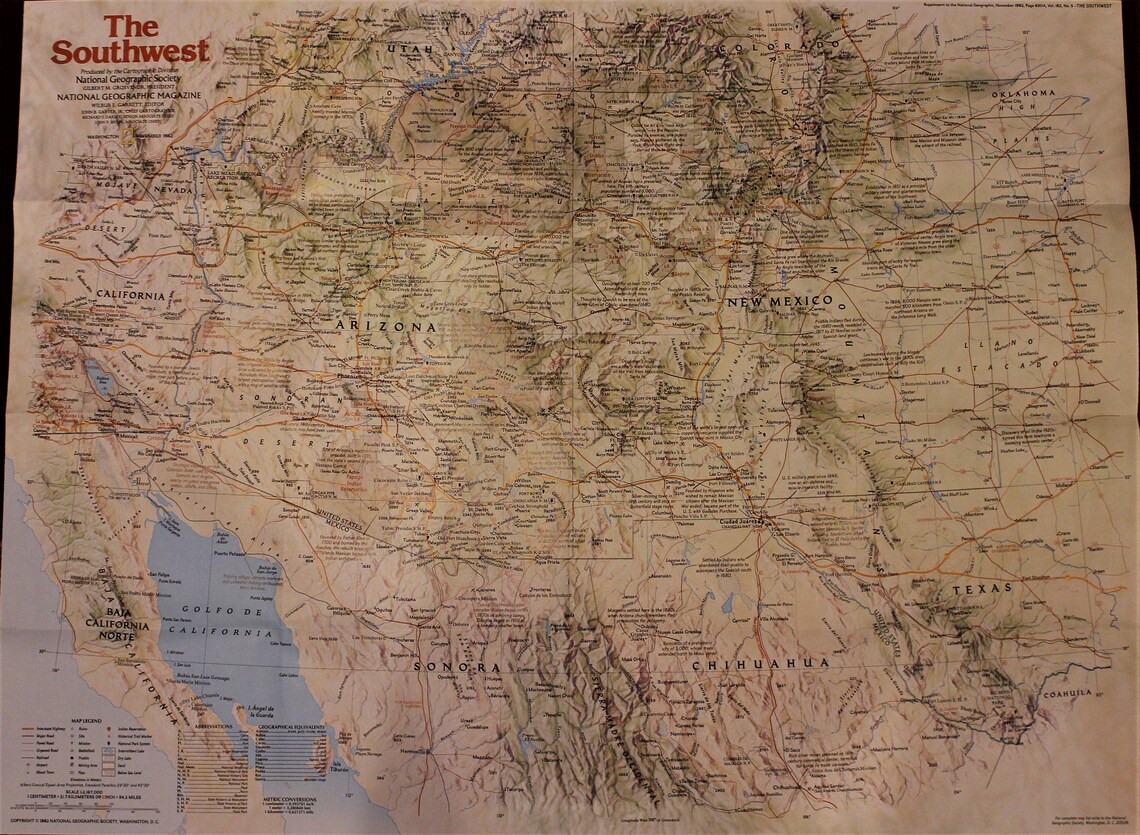 The Southwest Vintage Map/ Cartography/ Maps/ National - Etsy