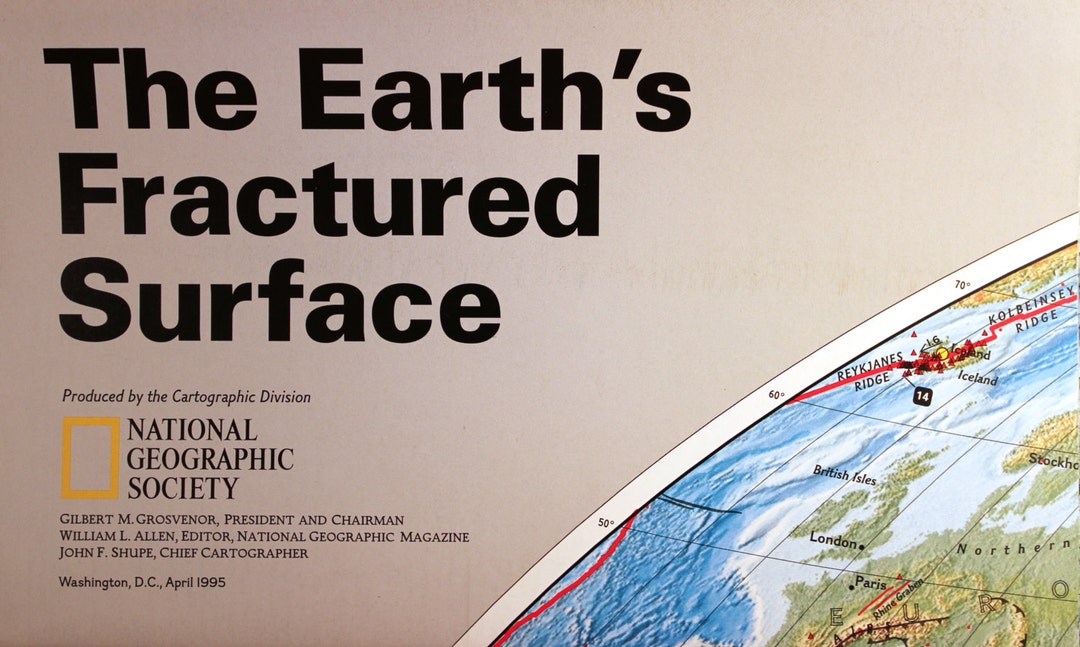 Earth's Fractured Surface Vintage Map/ National Geographic/ Cartography ...