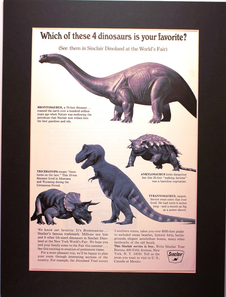 1965 Sinclair Oil Dinosaur Magazine Advertisement/vintage - Etsy Israel