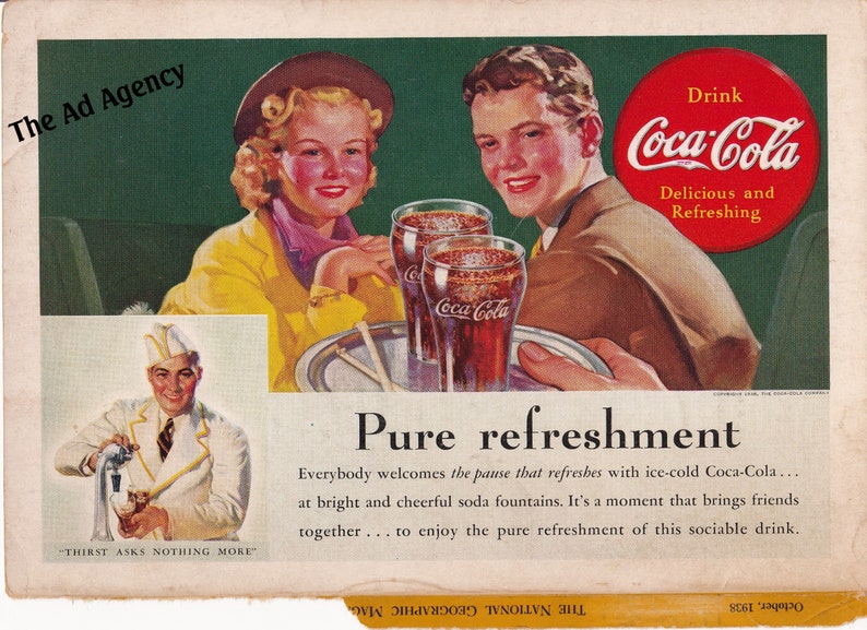 1938 Coca Cola "pure Refreshment" Ad -coke / "the Pause That Refreshes ...