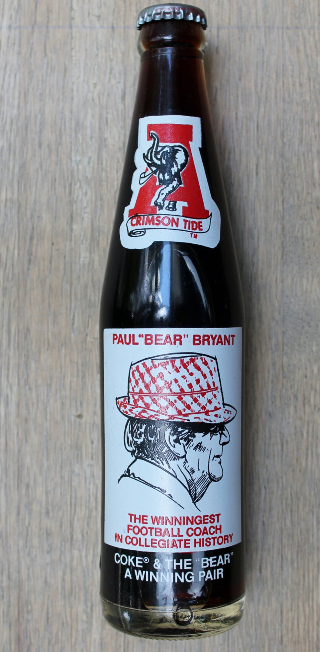 Bear Bryant Collectible Coke Bottle/alabama Football/sports/coca Cola ...