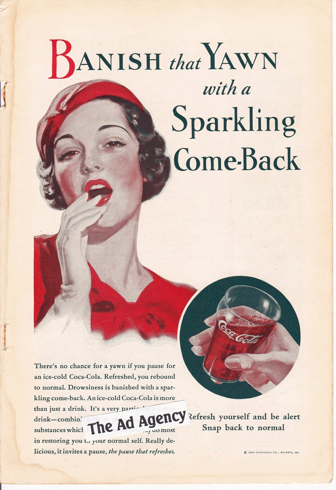 1933 Coca-cola "snap Out of Afternoon Drowsy Time" Magazine Advert ...
