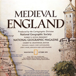 Medieval England Vintage Map/ Cartography/ Maps/ National Geographic ...